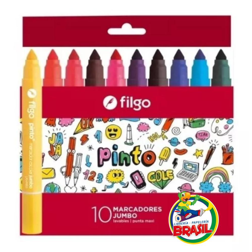 Marcadores Pinto Jumbo Punta Maxi, Lavable Escolares 10 colores, Marca ...